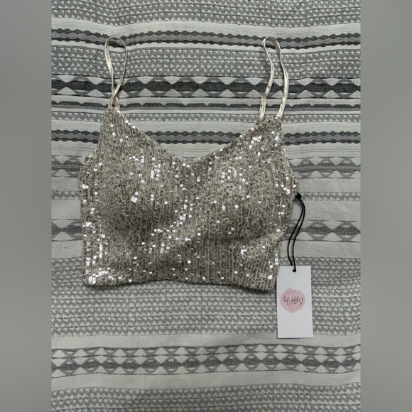 Crystal Sky | Tops | Crystal Sky Silver Sequin Crop Top Xs Nwt | Poshmark